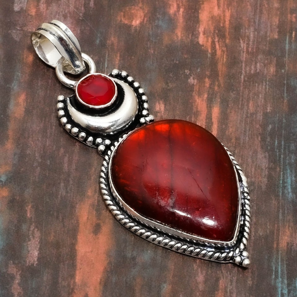 Red Labradorite $ Garnet Gemstone Handmade Jewelry Pendant 2.76" | eBay