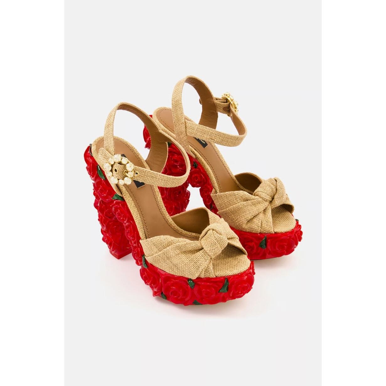 Dolce & Gabbana Red Roses Crystal Platform Sandals Sh… - Gem