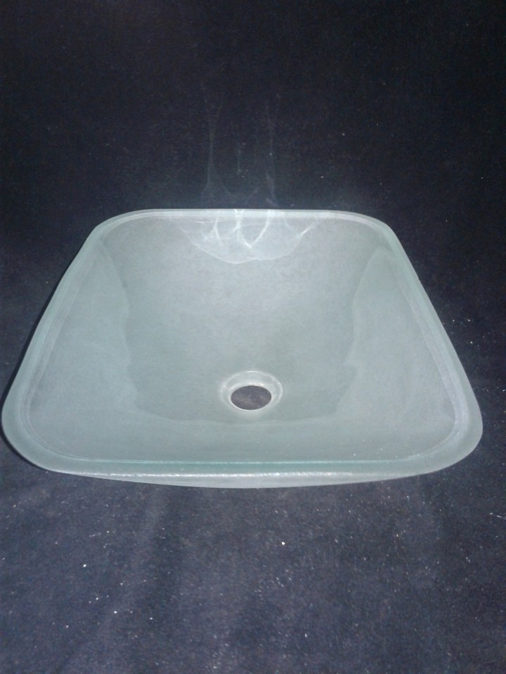 Artistic Bathroom Glass Vessel Sink Bowl Basin. Sandblasted Rectangle ...