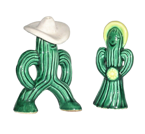 Western Cowboy Cactus People Anthropomorphic Salt & Pepper Shakers ...