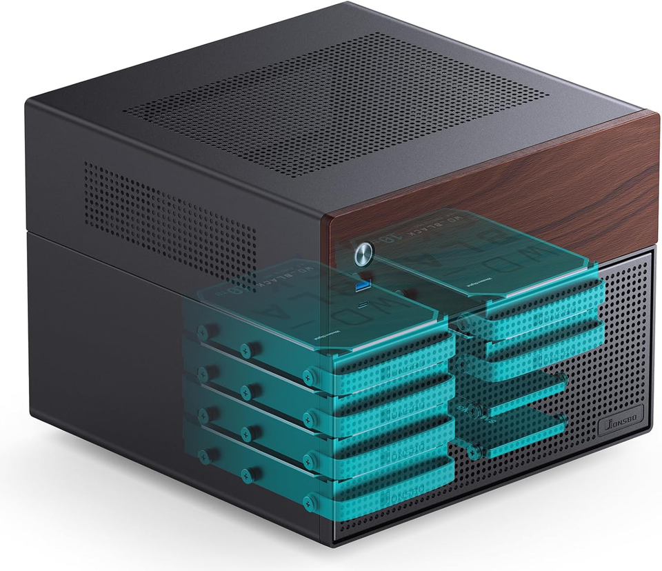 N4 Black NAS Pc Case, Walnut Wood, 8-Drive Bay/6 * 3.5 "HDD (4 Hot-Swap ...