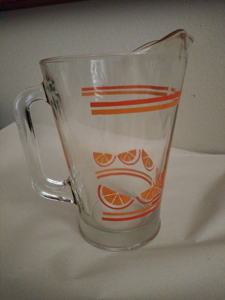 Libby Vintage Orange Crisa Heavy Glass Beverage Pitcher EC MCM | eBay