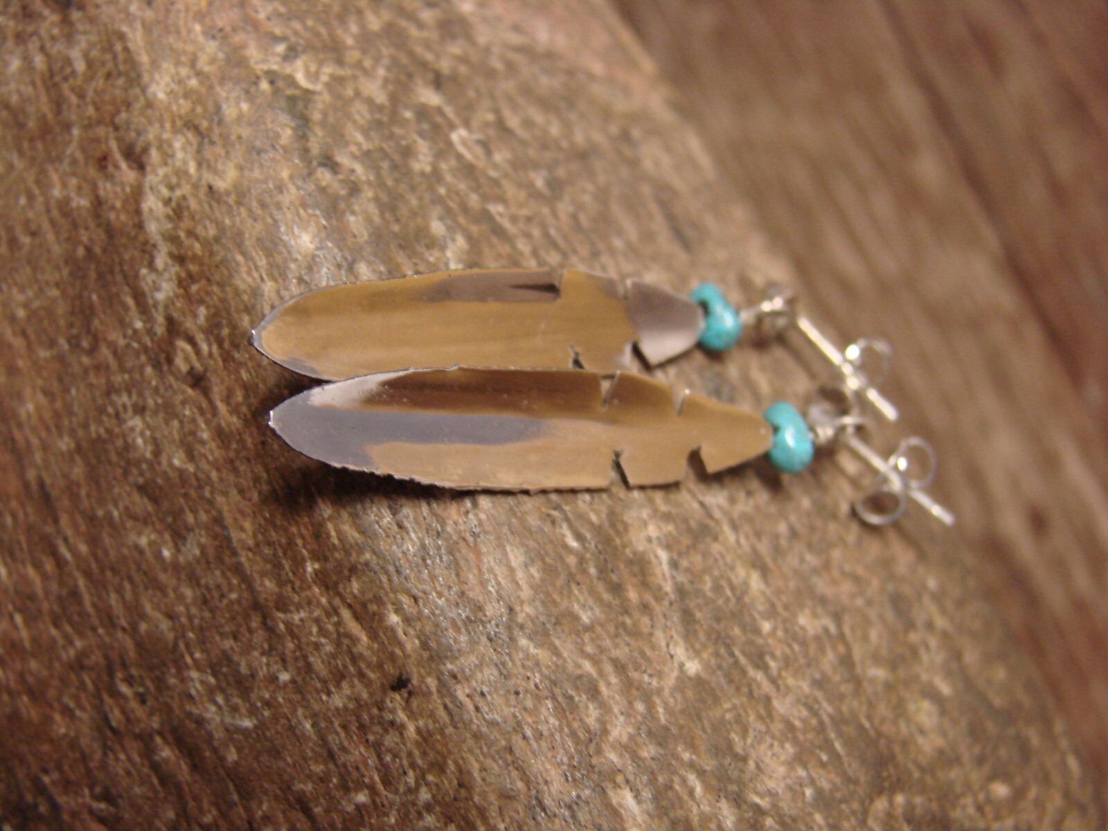 Native American Sterling Silver Turquoise Feather Post Earrings Arviso ...