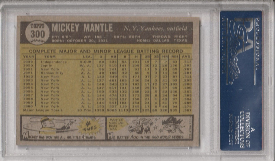 1961 MICKEY MANTLE TOPPS BASEBALL BASE CARD #300 YANKEES PSA 7 NM | eBay