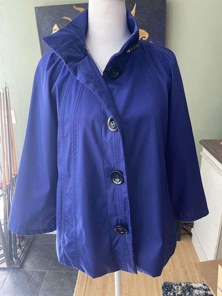 Royal Blue Rain Coat Jacket Women’s Sm Black Rivet EUC | eBay