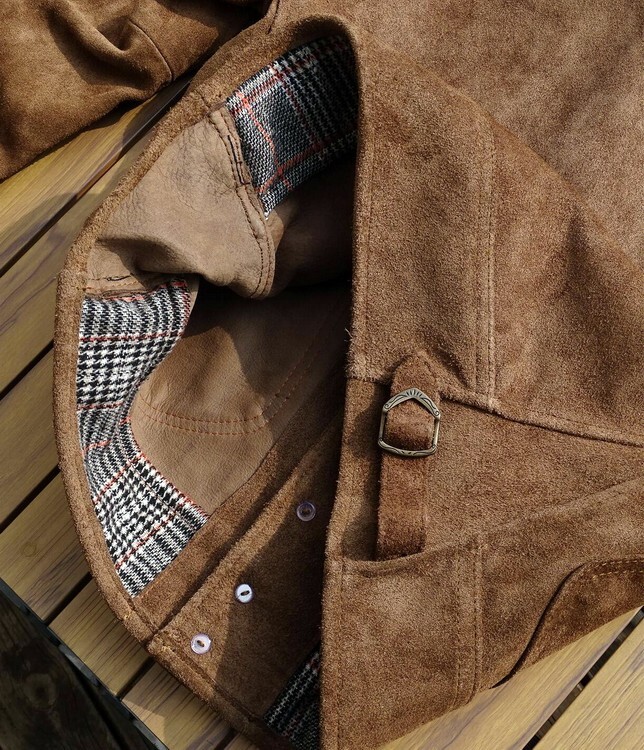 Mens Slim Vintage Style Casual American Wild West Jacket Suede Cowhide ...