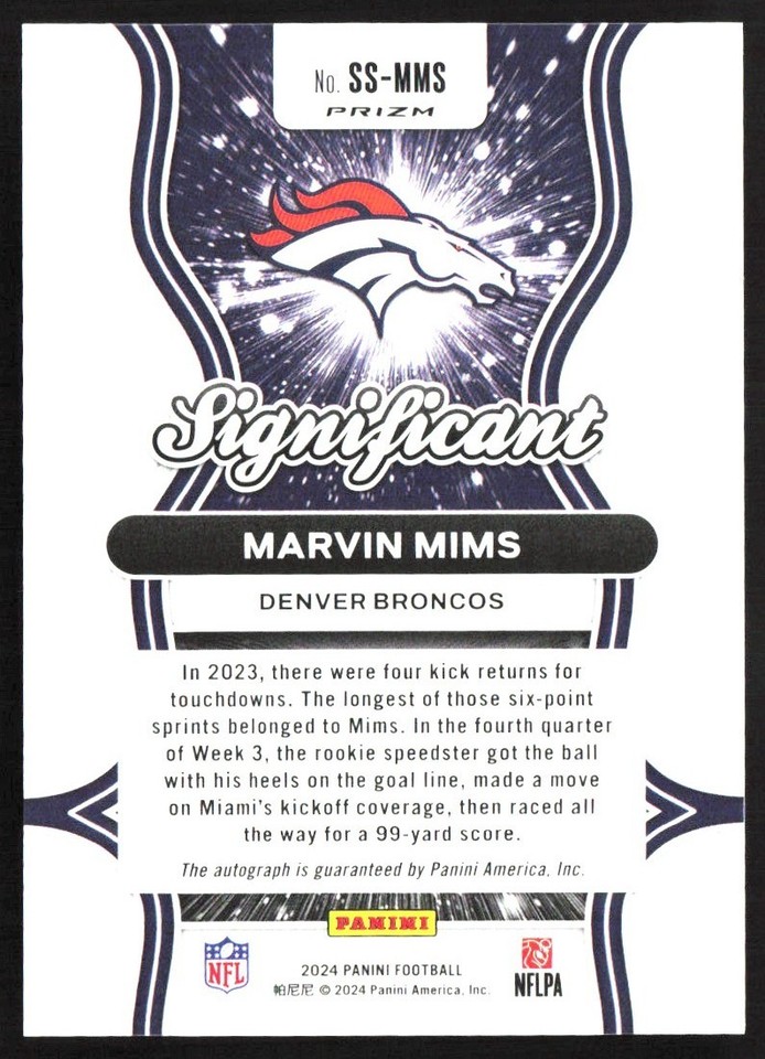2024 Panini Prizm Significant Signatures Marvin Mims Auto #SS-MMS BG6 ...
