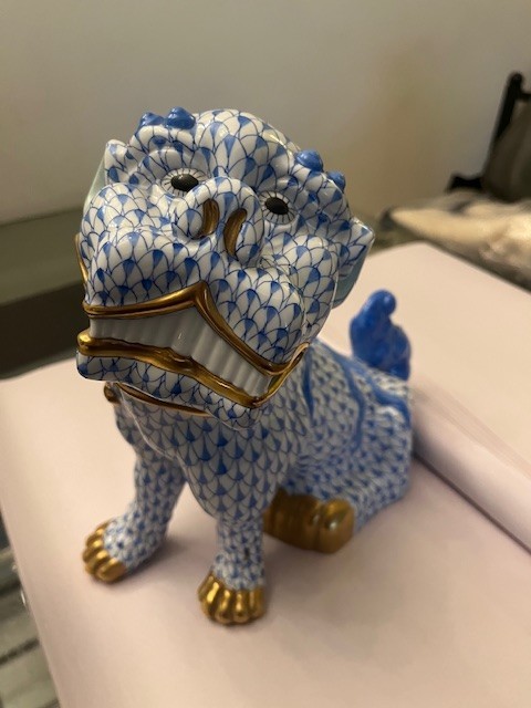 Herend foo dog blue fishnet 9.75" | eBay
