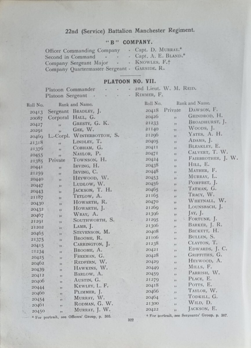 1917 WW1 PRINT MANCHESTER REGIMENT 22nd SERVICE BATTALION B COMPANY ...