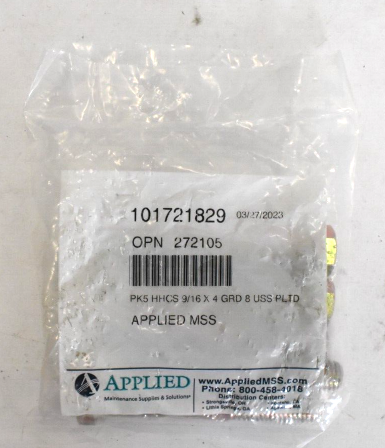 Applied Mss Hhcs 9/16" x 4" Grade 8 Yellow Zinc Pack Of 5 OPN 272105 ...