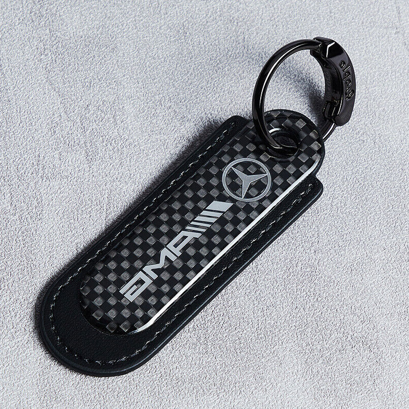 Real Carbon Fiber+Black Leather Keychain Key Fob Key Ring for Mercedes ...