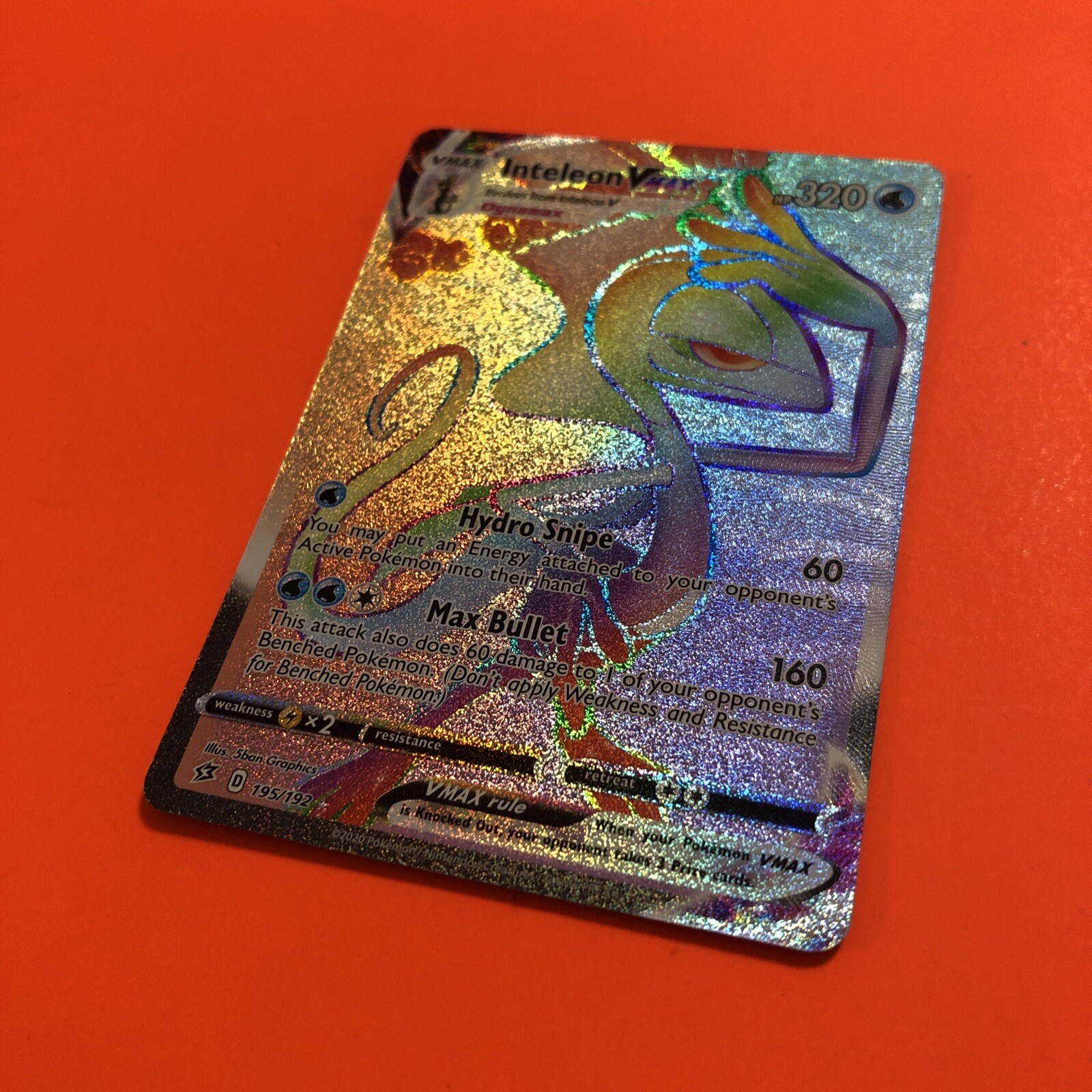 Inteleon VMAX Near Mint Rainbow Rare 195/192 Pokemon Card Rebel Clash ...