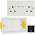 2 Gang 13A Double Socket Switched White & Pattress, Dry Lining or Metal ...
