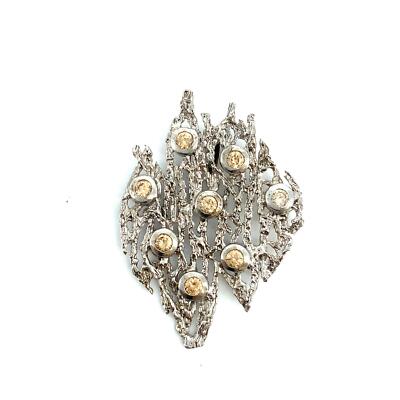 Sterling Silver Signed 925 Abstract Brutalist Open Works Rhinestone ...