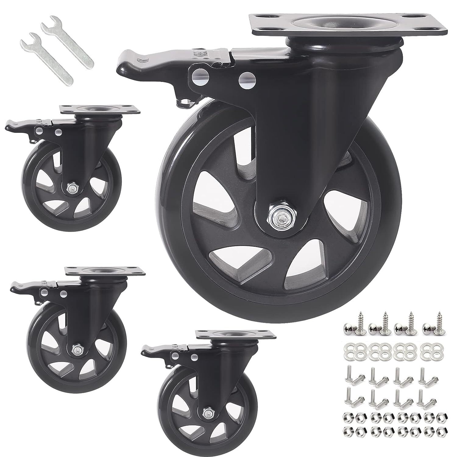 4 Inch Caster Wheels Heavy Duty with Brake,2200Lbs,Swivel Plate Casters ...