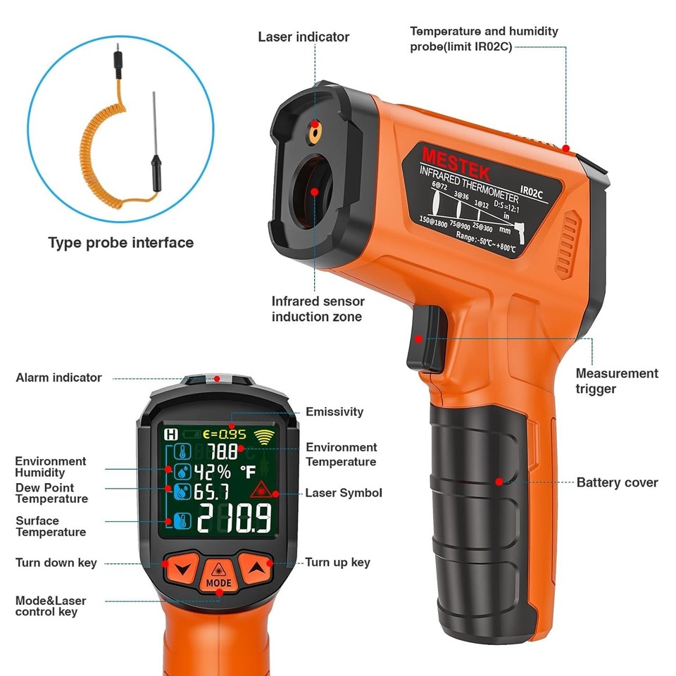 Orange Infrared Thermometer Gun: Non-Contact Laser Temperature Reader ...