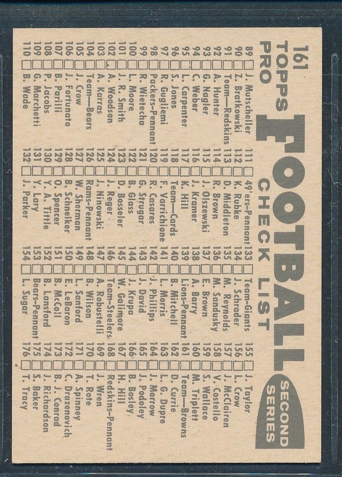 1959 Topps Football #161: CLEVELAND BROWNS Team Card & Checklist ~ NM ...