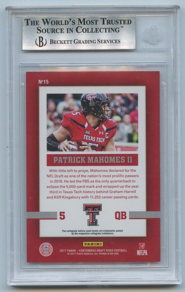 2017 Panini Contenders DP #15 Patrick Mahomes Rookie School Colors BGS ...