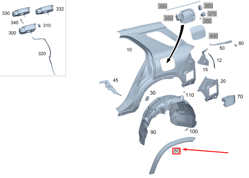 MB GLE W167 Rear Left Wheel Flare Molding Trim A1678850300 NEW GENUINE ...