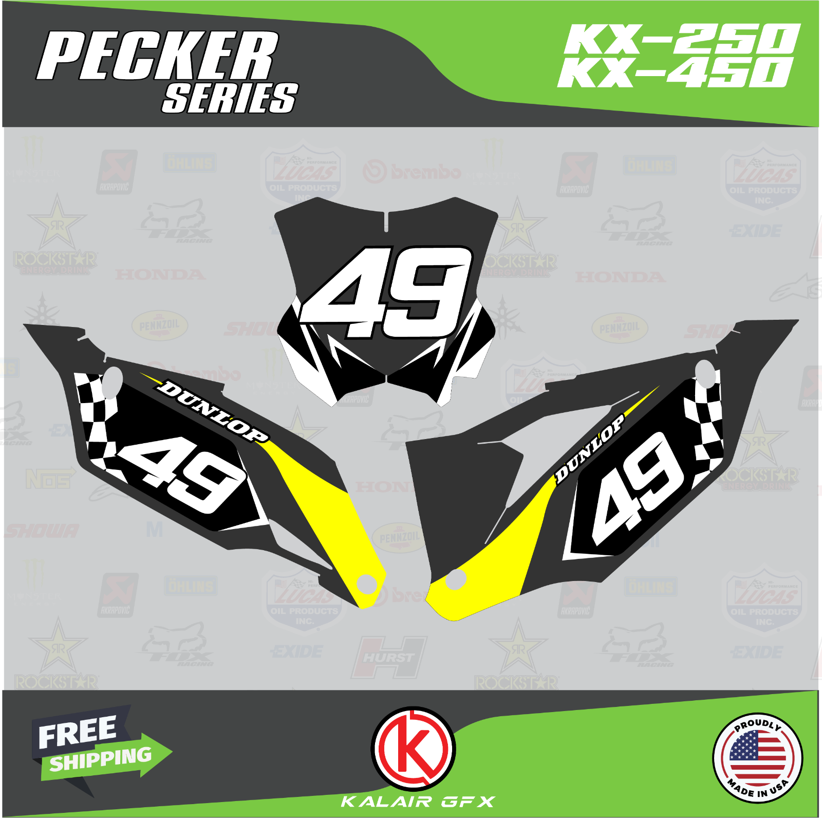 Graphics Kit for KAWASAKI KX450F (2019-2023) KX250F (2021-2023) Pecker ...
