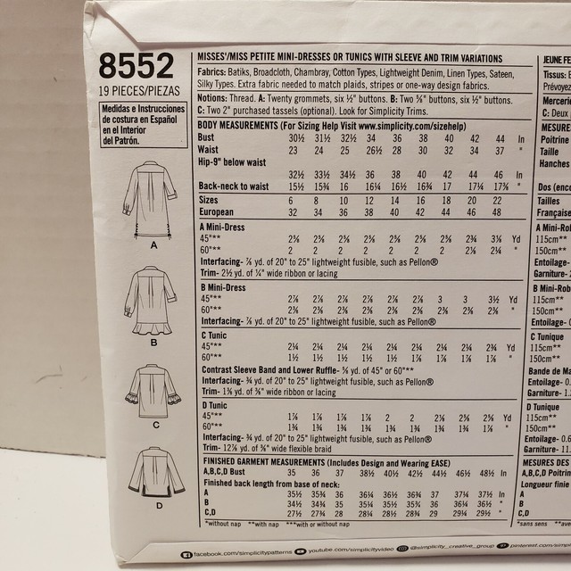 Simplicity 8552 R5 14-22 Mini Dress Shirtdress Shirt Ruffle Side Slit ...