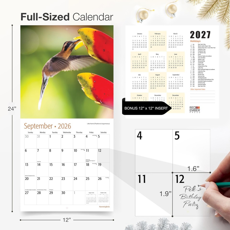 Hummingbirds 2026 Wall Calendar 12 Month | 12" x 24" Open | Thick ...