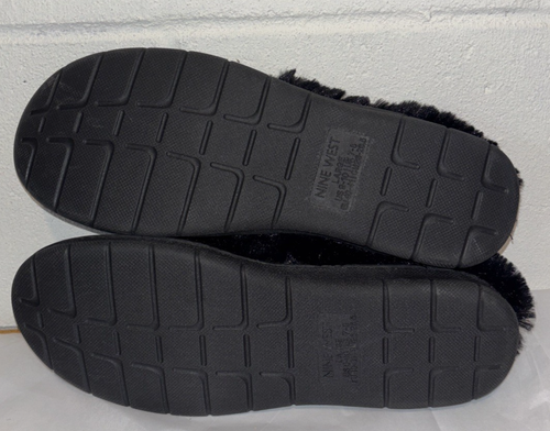 Nine West Women's Slippers Slides Black Velvet Faux Fur Lined Cushioned ...