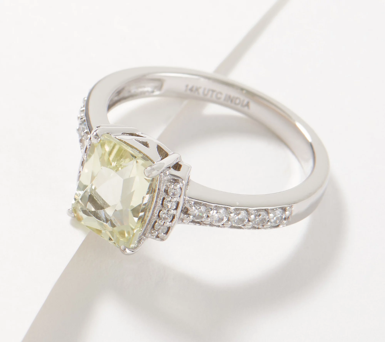 Affinity Gems Cushion Hiddenite White Zircon Bead Ring Size 7 14K White ...