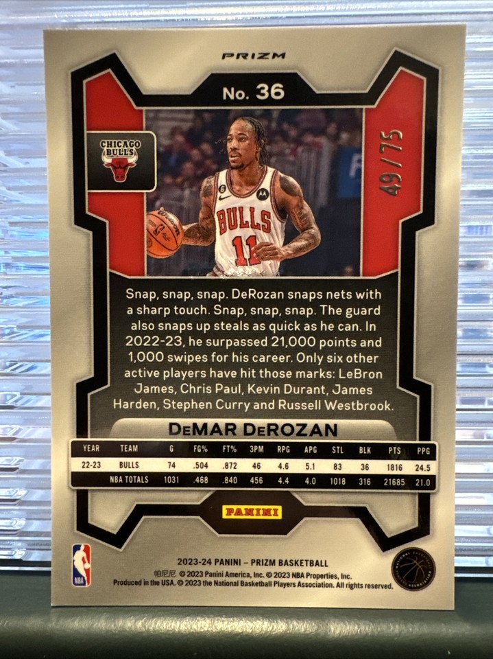 DeMar DeRozan 2023-24 Prizm Fast Break Purple Disco /75 Chicago Bulls ...