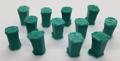 HO Scale Wheeled Trash / Recycle Cans - Green - Scenery Accessories | eBay