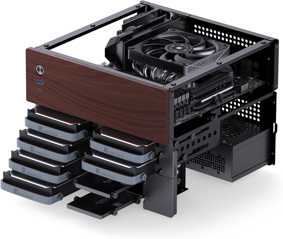 N4 Black NAS Pc Case, Walnut Wood, 8-Drive Bay/6 * 3.5 "HDD (4 Hot-Swap ...