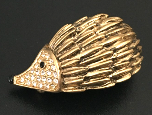 Vintage Brooch Pin SIGNED Brooks Brothers Hedgehog Rhinestone Gold tone ...