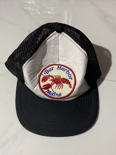Bar Harbor Maine Lobster Black Cap Hat Embroidered Ad… - Gem