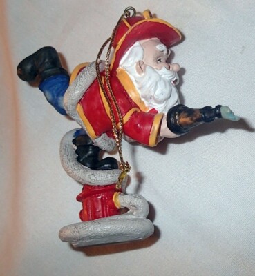CHRISTMAS ORNAMENT ~ FIREMAN SANTA ~ SANTA ON A FIRE HYDRANT & HOLDING ...