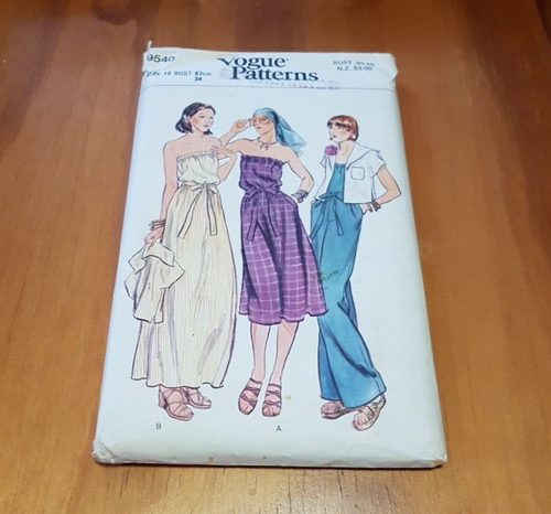 Vogue 9540 Vintage Sewing Pattern 70's Strapless Jumpsuit & Dress Size ...