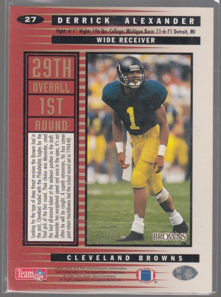 DERRICK ALEXANDER 1994 Collector's Choice #27 Rookie TTM/IP Signed ...