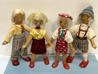 Vintage Polish Wooden Peg Joli Dolls - Set of 4 Folk Art Hand Painted ...
