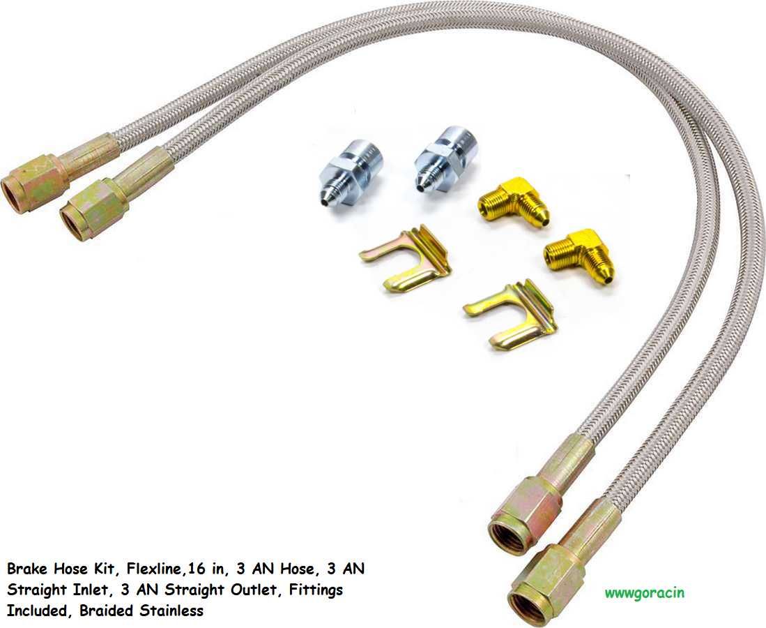 Stainless Braided line Brake Hose Kit, Flexline, 16 in, 3 AN Hose, 3 AN ...