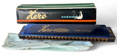 Vintage HERO blue harmonica 24 hole 48 tone C boxed & cloth 1960's CHINA EVC | eBay