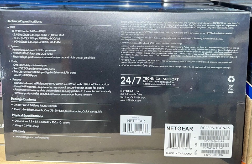NETGEAR Nighthawk BE9200 Wi-Fi 7 Tri-Band Router RS280S-1CCNAS ...