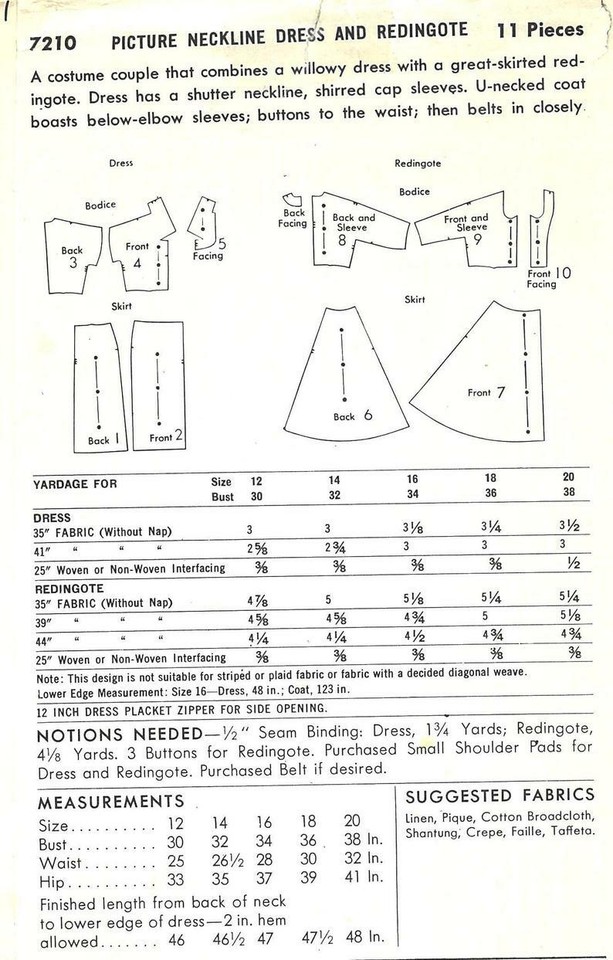 1950s Vintage Sewing Pattern B34" REDINGOTE & DRESS (RR7) | eBay