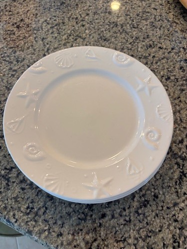 Thomson Pottery Seashells Dinner Plates Set of 4 White Coastal EUC 10 3 ...