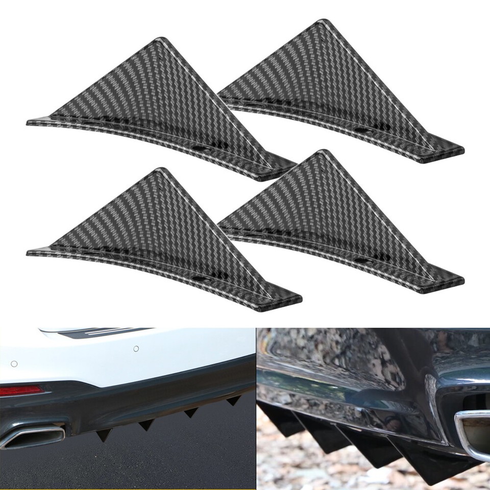 Universal Carbon Fiber 4 Shark Fin Car Rear Bumper Spoiler Wing Lip ...