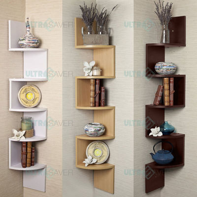 5 Tier Large Corner Shelf Wall Mount Zig Zag DVD CD Storage Home ...