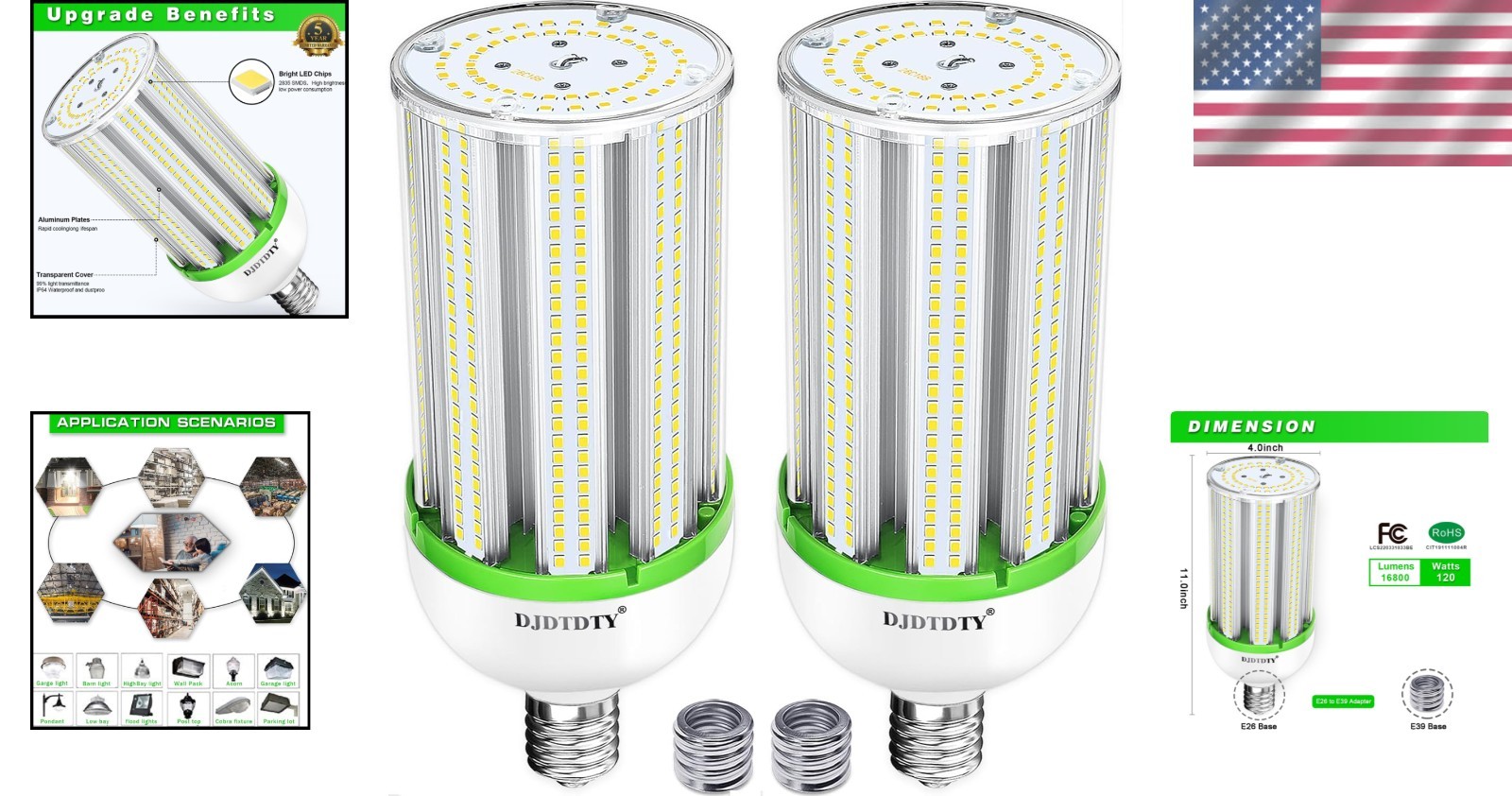 Long-Lasting 120W LED Corn Bulb - 2-Pack, 5000K Daylight, 30,000-Hour ...