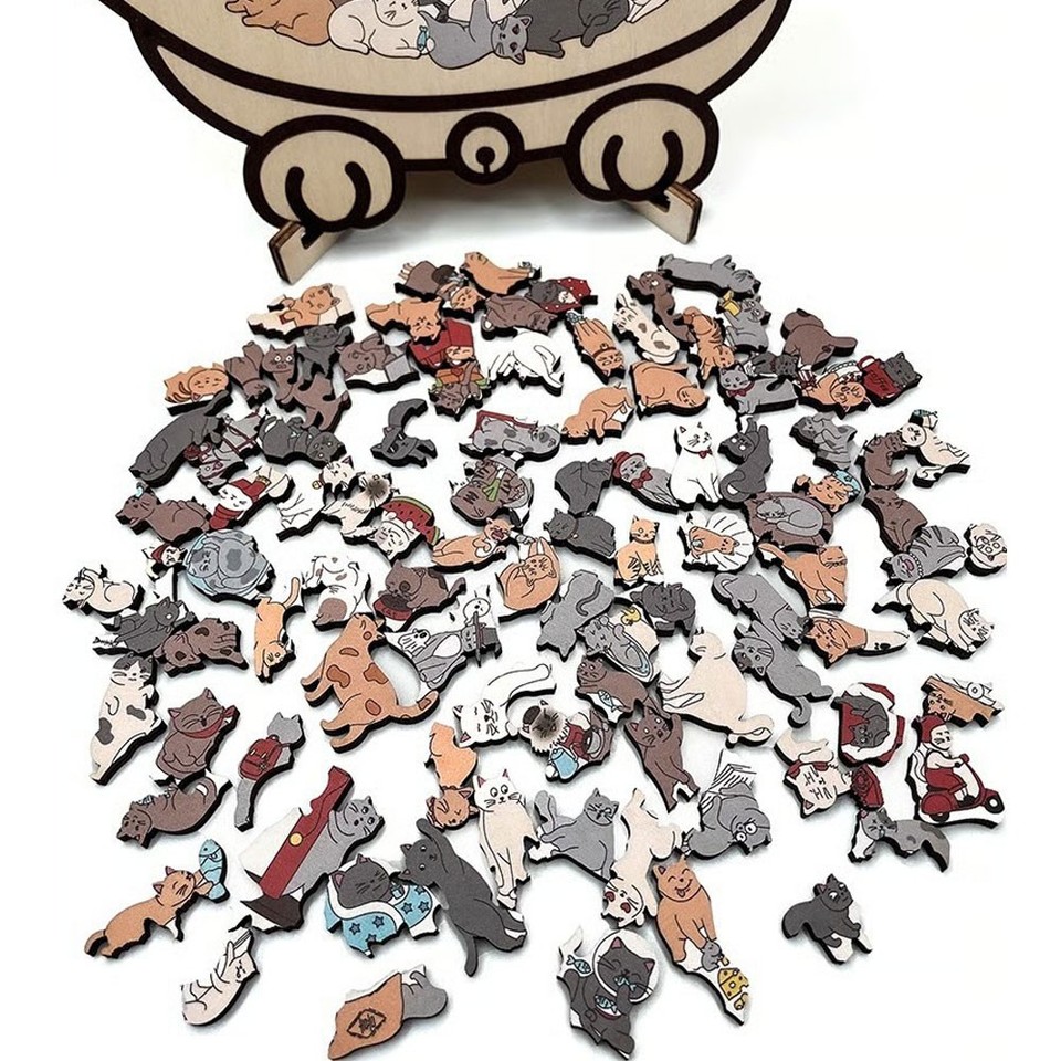 135-Piece Morandi-Colored Cat Shaped Wooden Jigsaw Puzzle, Cats Shaped ...