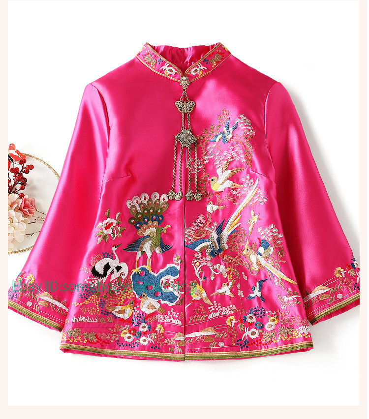 Womens Embroidered Tang Short Jackets Silk Retro Single Short Coat ...