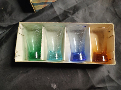 Brinn's china & glassware shot glasses VTG 4 crackle glass Taiwan ...