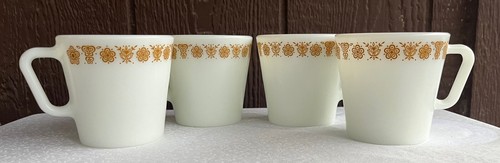 Vintage Pyrex Coffee Cups Mugs Butterfly Gold D Handle Set of 4 | eBay