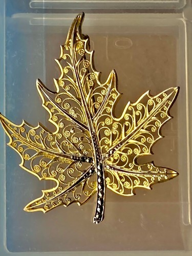 VTG Vermeil Sterling Silver brooch Maple Leaf filigree Van Lou Germany ...